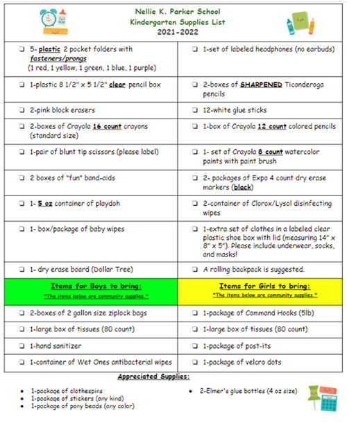 KINDERGARTEN - Mrs. Kim / Supply List & Resources